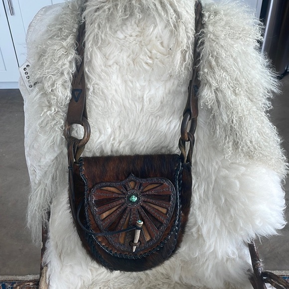 Vintage | Bags | Vintage Purse 97s Leather Hand Tooled Turquoise Antler ...